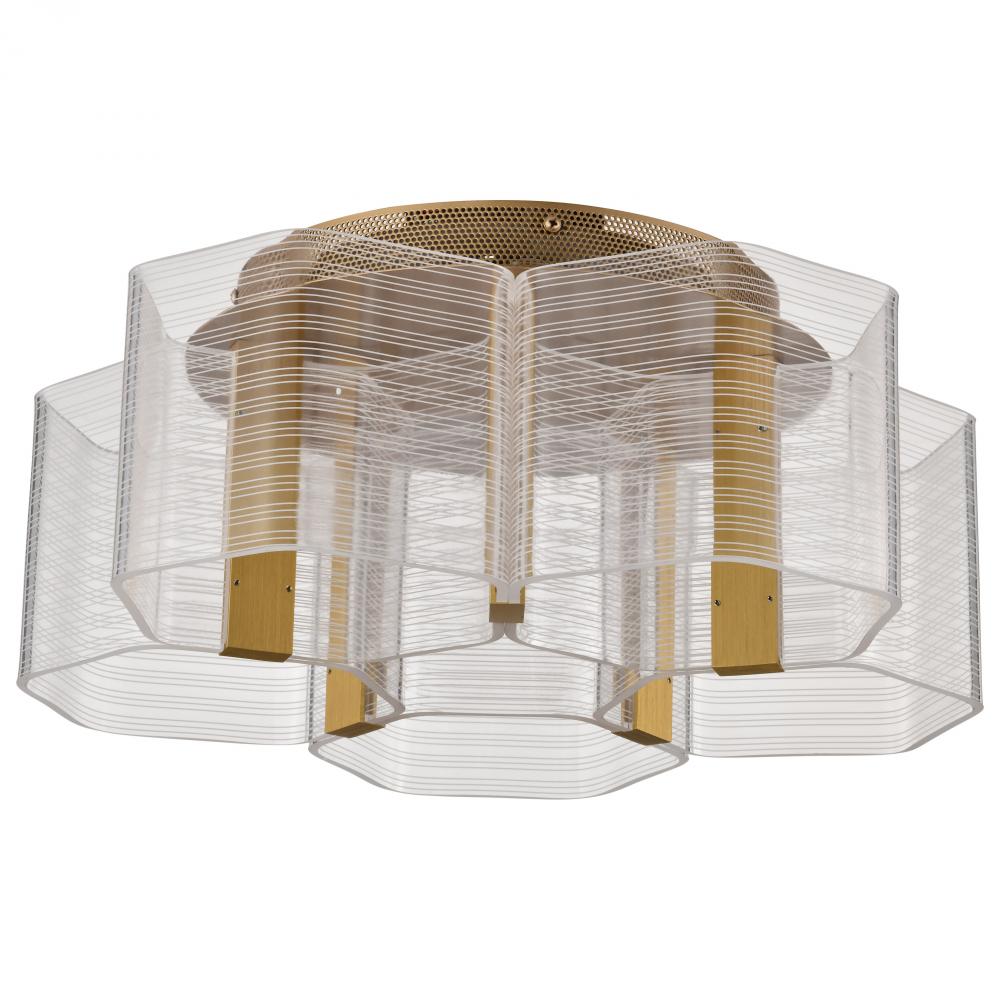Kenzo; LED 5 Light Flush Mount; Vintage Brass Finish; Light Guide Panel ...